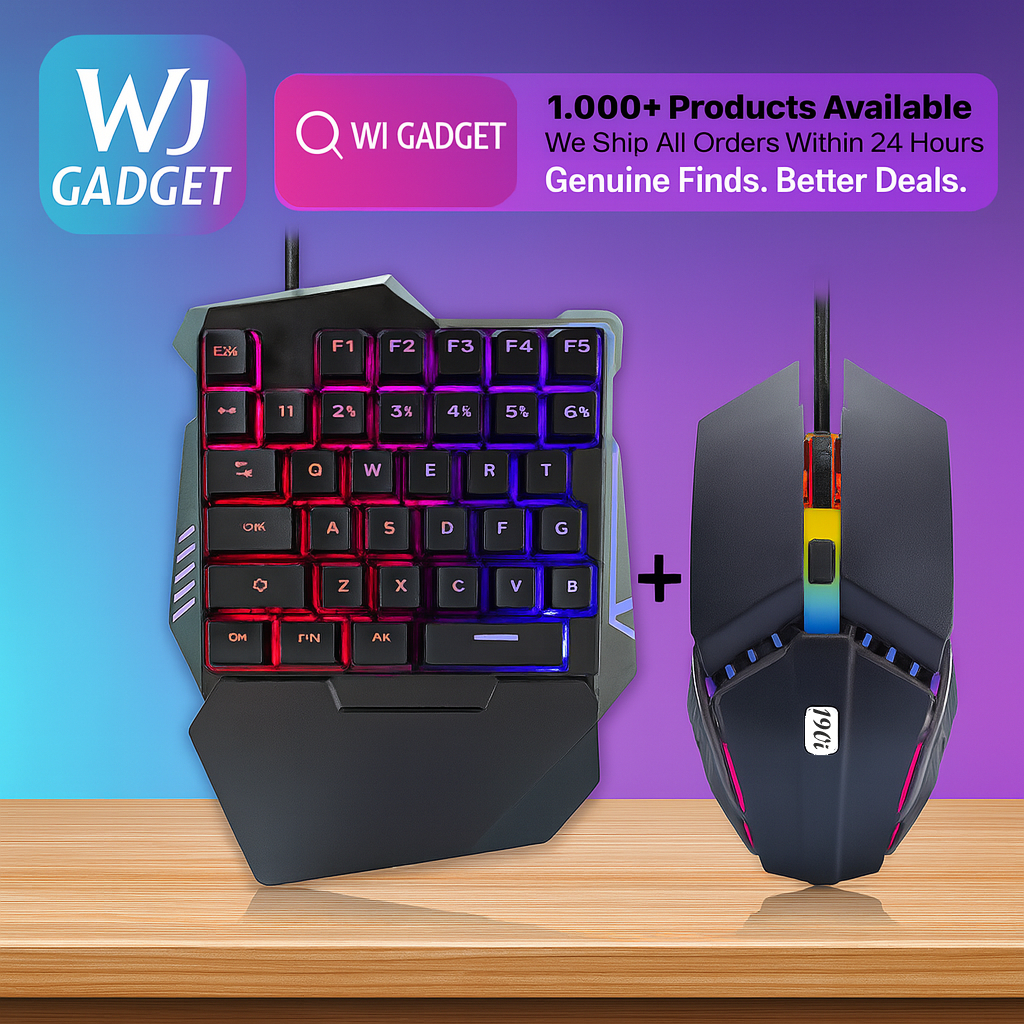 LED One-Hand Gaming Keyboard with Ergonomic Type-C Gaming Mouse ...