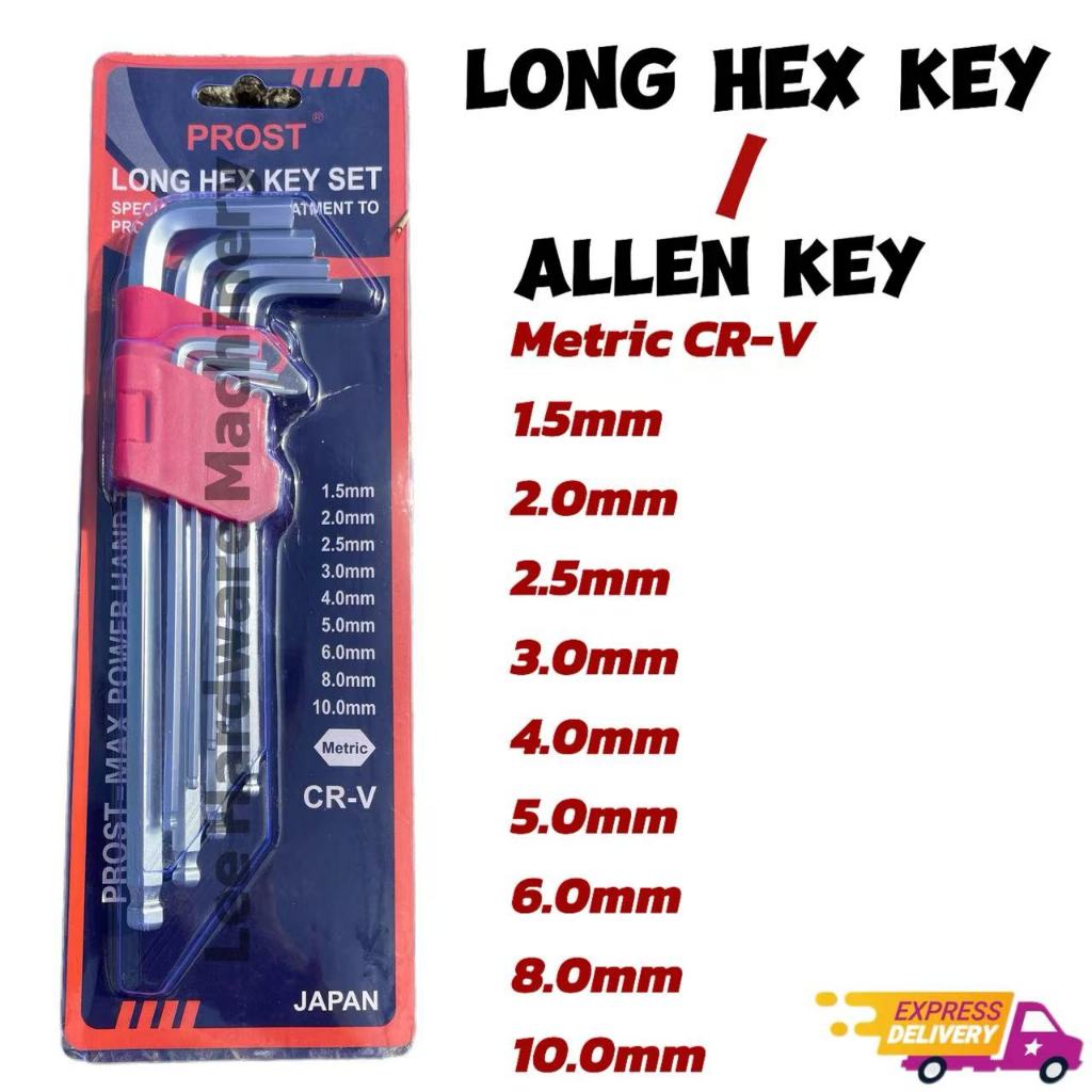 9pcs EXTRA LONG L-SHAPED BALL POINT SHORT FLAT HEAD ALLEN KEY SET HEX ...