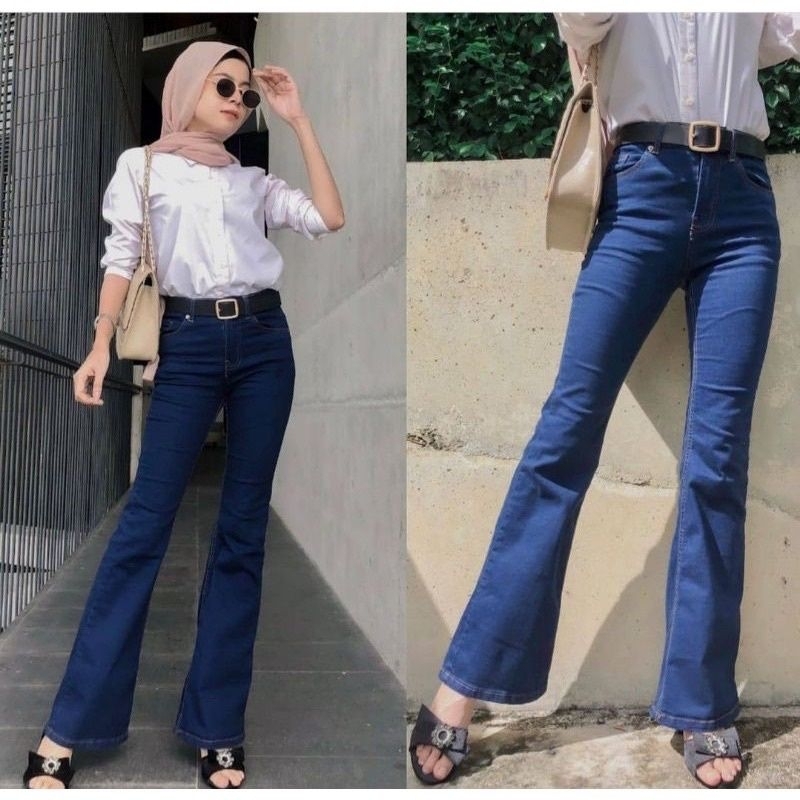 Boot Cut Fit And Flare Jeans Kain Bergetah | Shopee Philippines