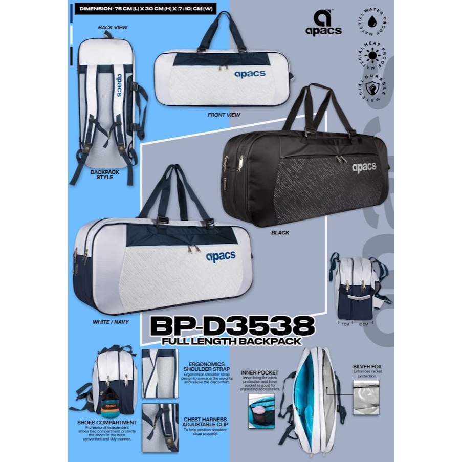 APACS Badminton BackPack BP-D3538 | Shopee Philippines
