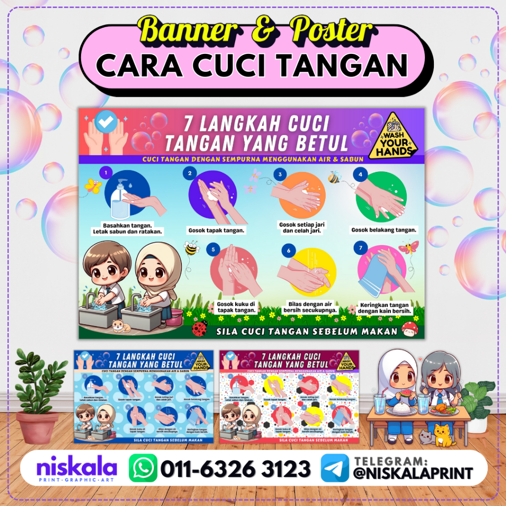 [ KANTIN ] Banner How to Wash Your Hands with Correct / Poster How to ...