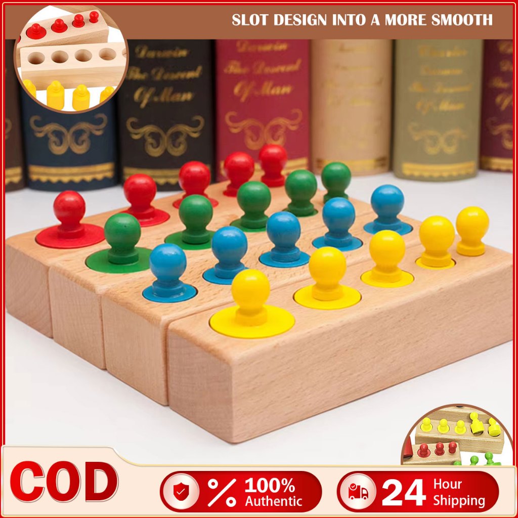 Montessori Wooden Colorful Socket Cylinder Block Toy Kids Educational ...