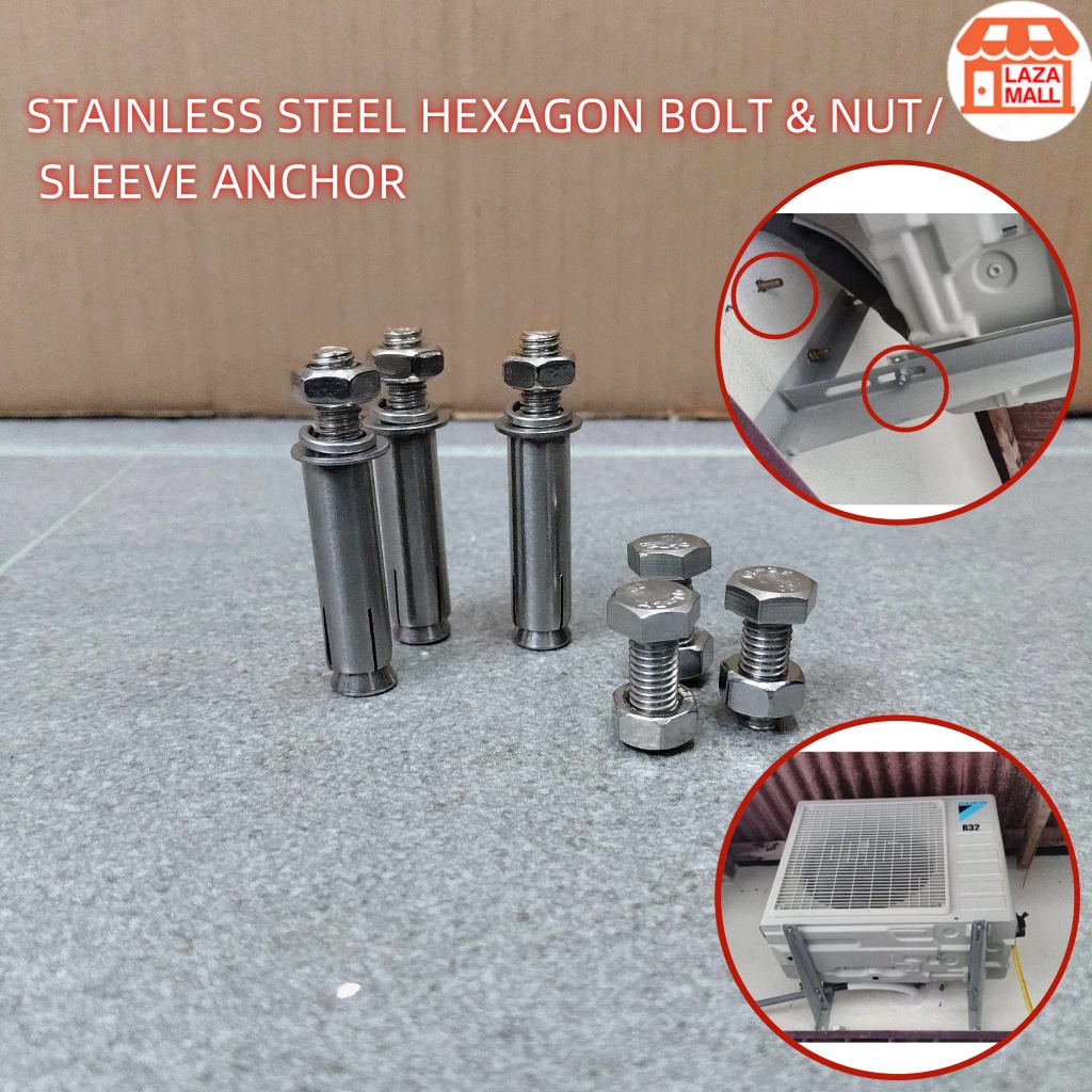 STAINLESS STEEL HEXAGON BOLT & NUT / SLEEVE ANCHOR SCREW WALL ...