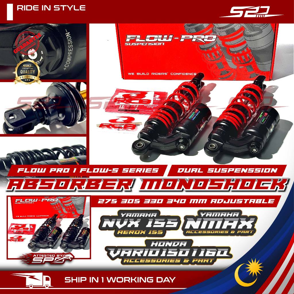 Shock Absorber RCB Flow Pro S Series NVX NMAX VARIO Dual Suspension 275 ...
