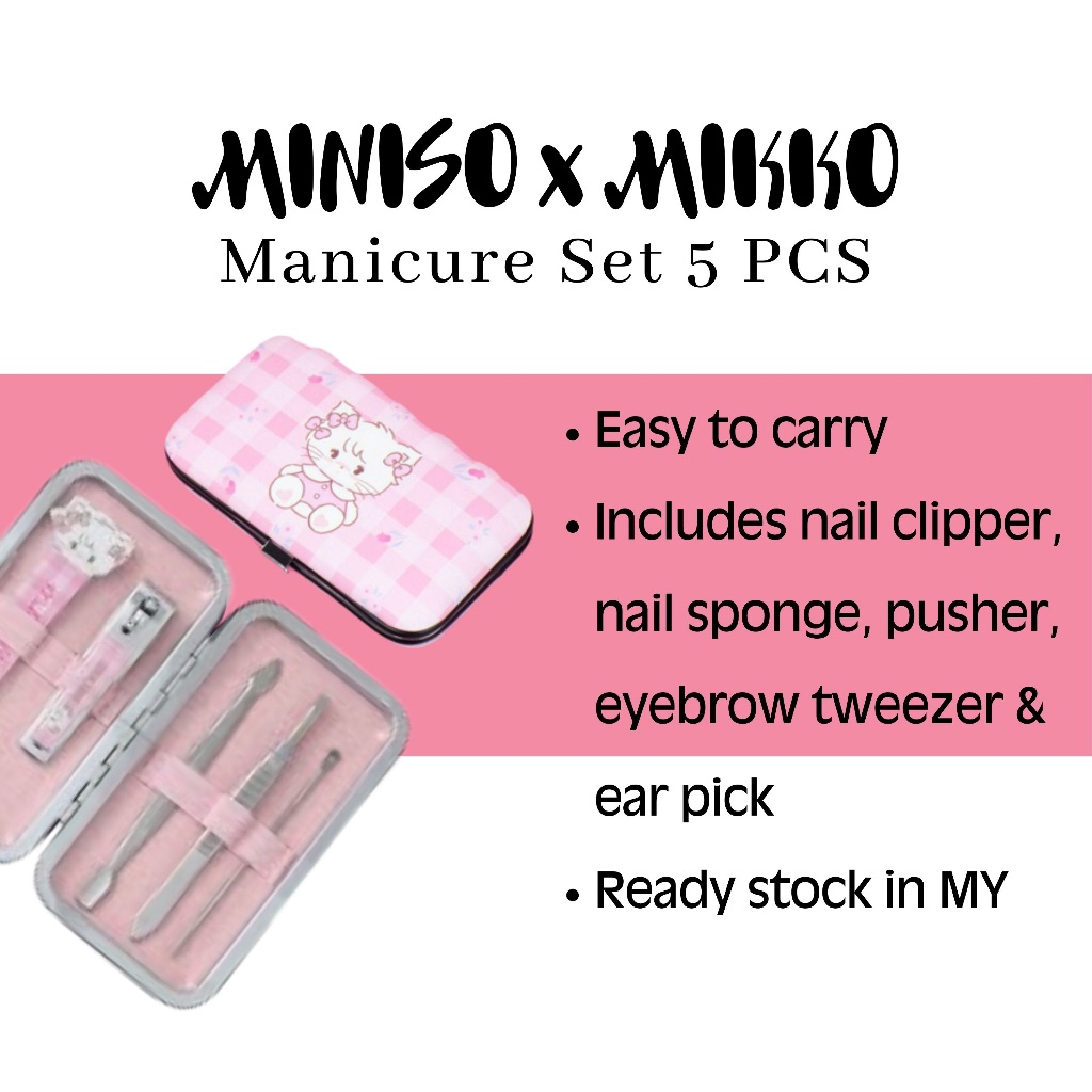 MINISO x MIKKO Manicure Set / Nail clipper, nail sponger, eyebrow ...