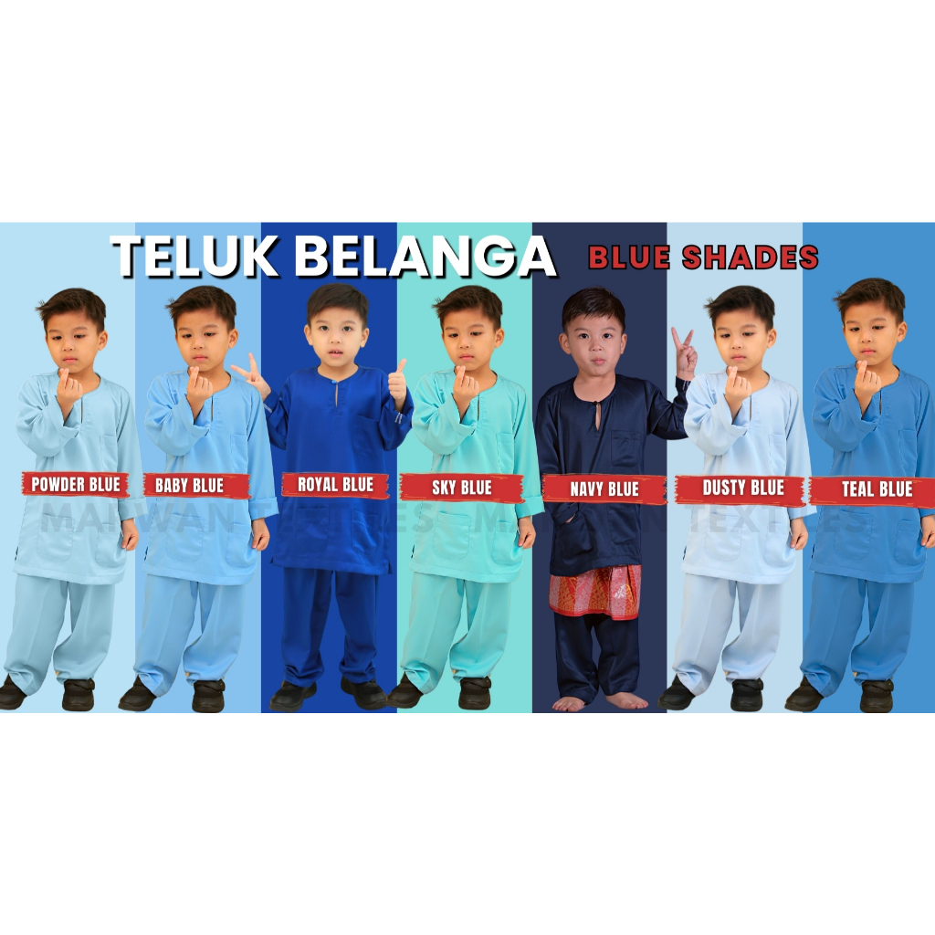 Baju Melayu Kids Modern and Pesak Teluk Belanga Color Teal Blue ...