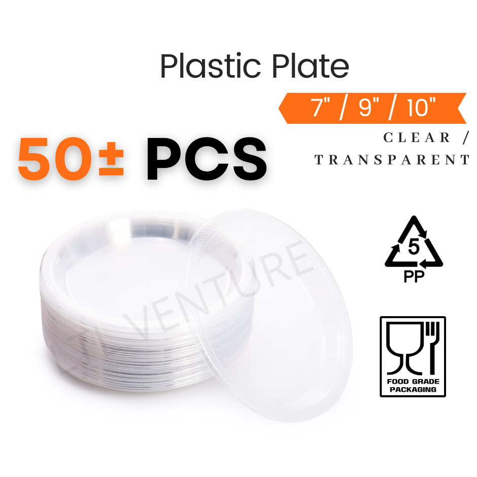 (50Pcs) 7/9/10" Inch PP Plate Clear/Disposable Plastic Plate ...
