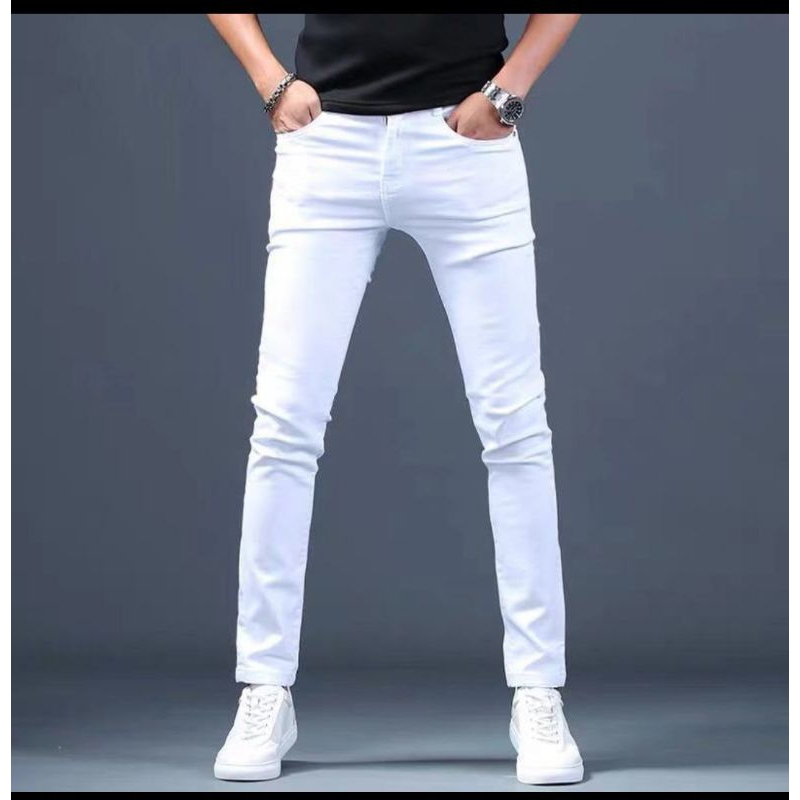 unisex Skinny fit Jeans denim [Warna Putih] kain getah punya pakai ...