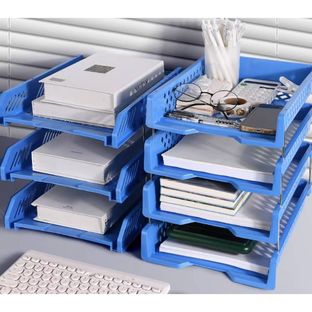 Plastic Horizontal Blue Color Document Tray Organizer Shelf, 2/3/4 ...