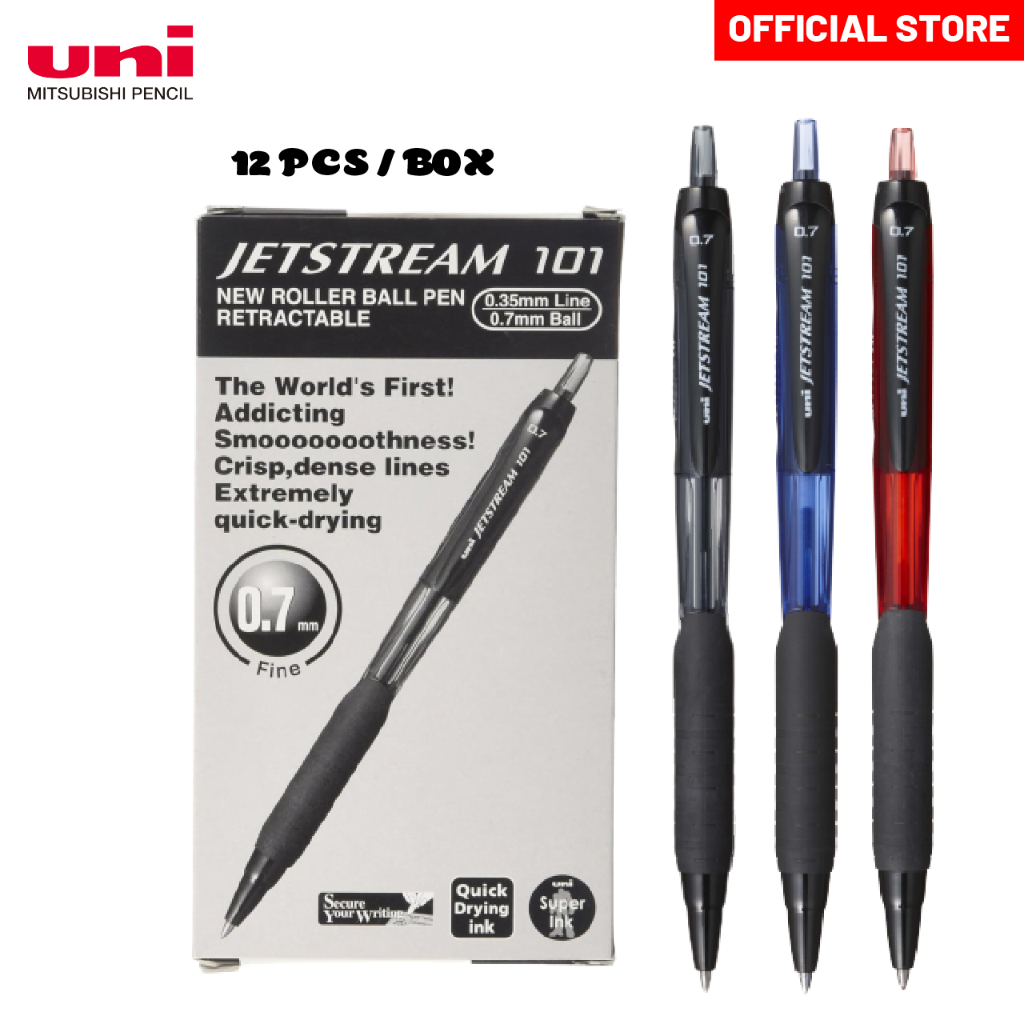 Uni Jetstream 101 Roller Ballpoint Pen Retractable 0.5mm 0.7mm (12pcs per box) Free 2 pcs ...