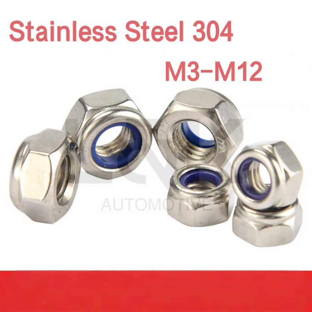 Nylon Lock Nut 304 Stainless Steel Hexagon M3 M4 M5 M6 M8 M10 M12 Hex Lock Nut DIN985 | Shopee ...