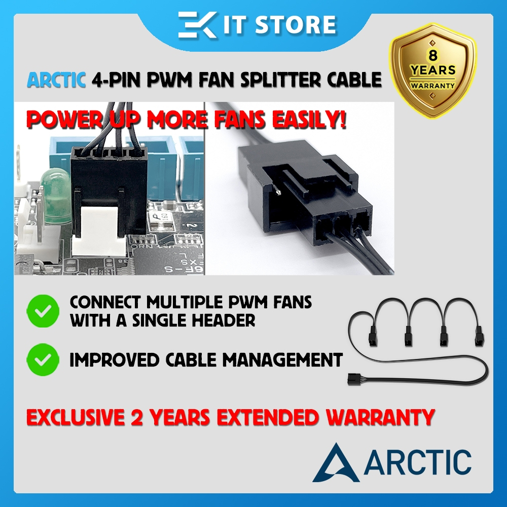 Arctic 4-Pin PWM Fan Splitter Cable Connect Multiple Fans PST Extension ...