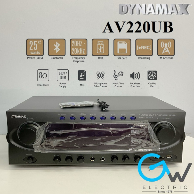 DYNAMAX AV220UB Home Karaoke Amplifier AV Receiver with Bluetooth, USB ...