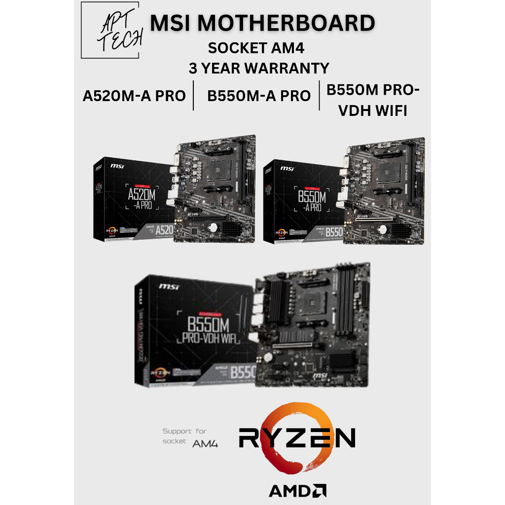 APTTECH MSI MOTHERBOARD MOBO SOCKET AM4 BRAND NEW A520M-A PRO B550M-A ...