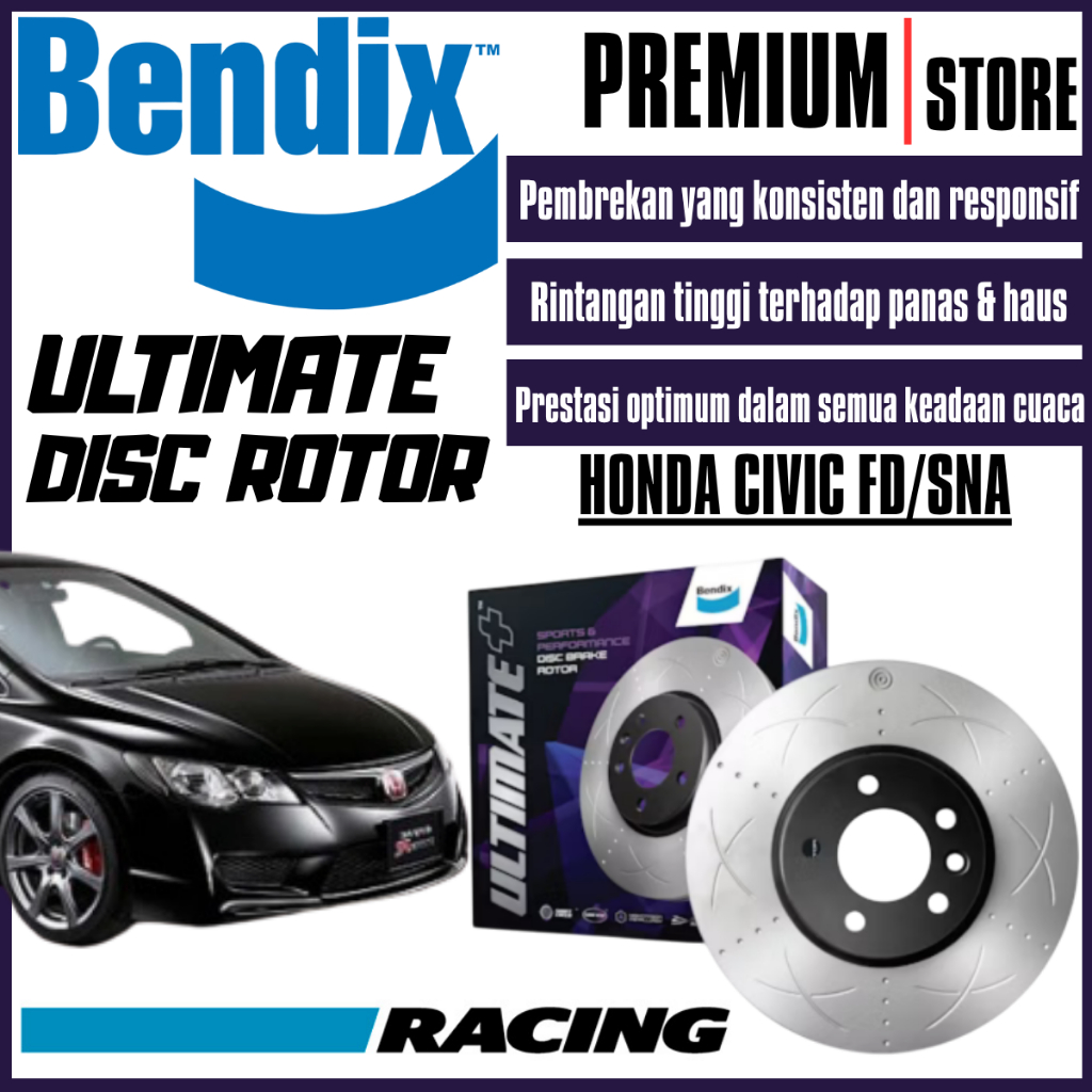 Bendix Ultimate+ Front And Rear Set Disc Rotor - Honda Civic FD/SNA 1.8/2.0L 2006 BR488 ULT+ ...