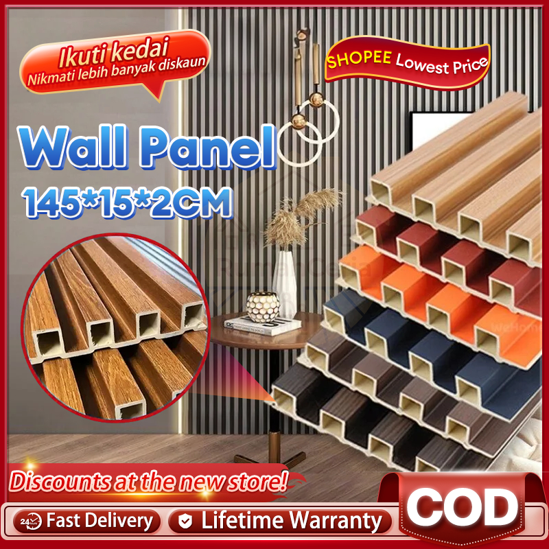 Panel Dinding WPC Fluted Panel Wall Panel 1.45M 6pcs Wood Strip Slat ...