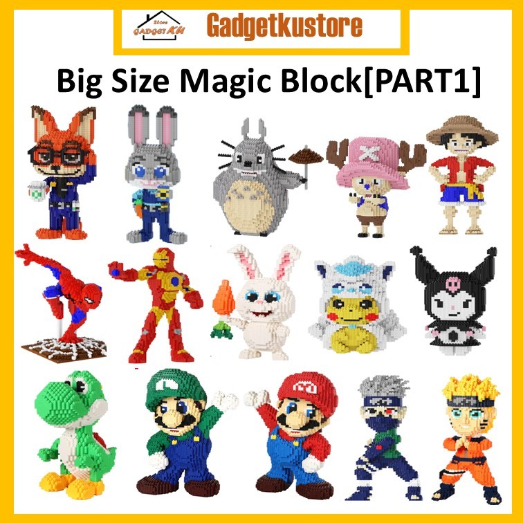 BIG Magic Block Figure [PART1] IRONMAN SPIDERMAN MARIO LUFFY KUROMI ...
