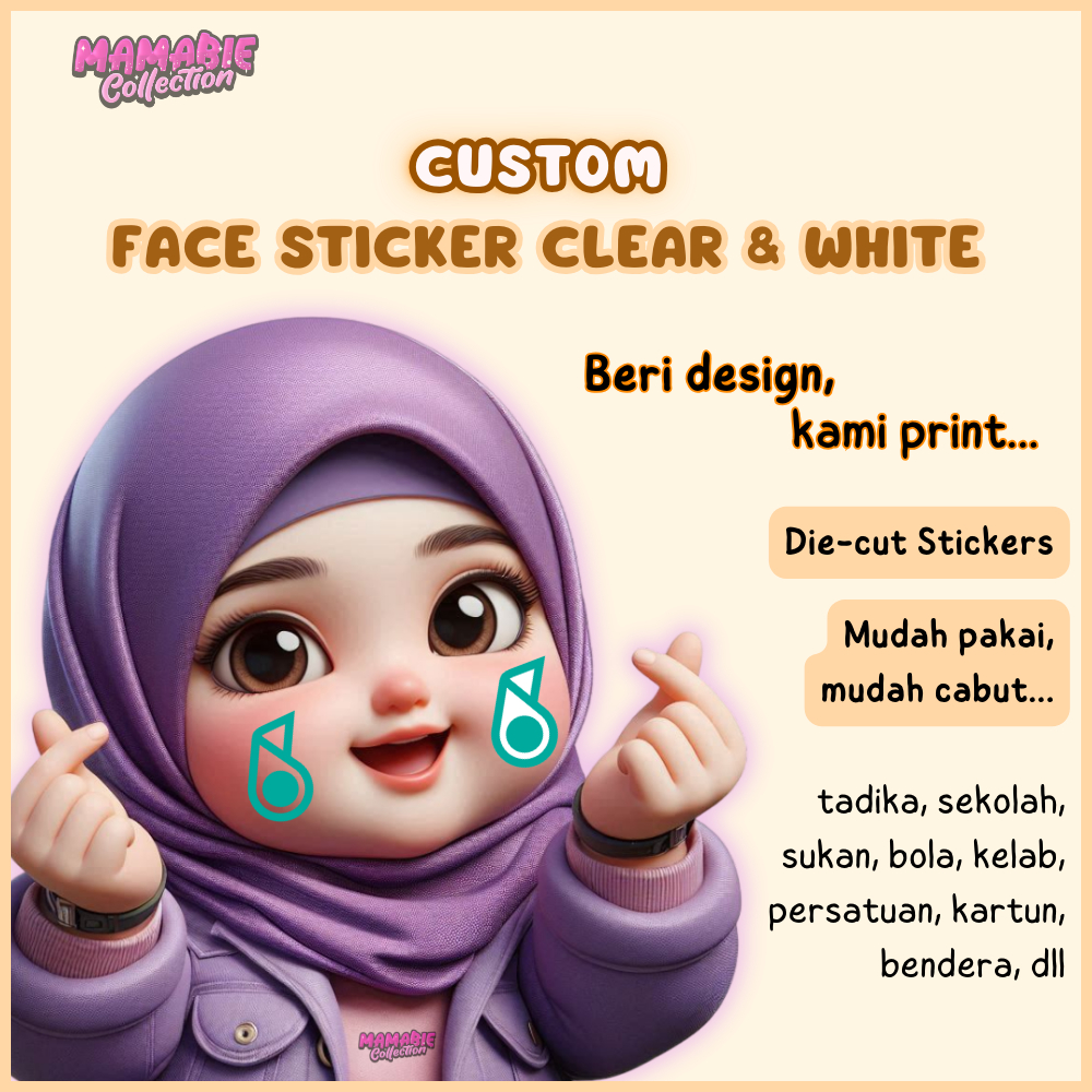 Custom Die Cut Cheek Sticker Kindergarten School Sports Country ...