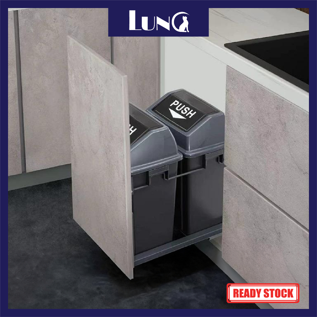 40L Kitchen Cabinet Soft Closing Pull Out Sliding Built-In Dustbin With ...