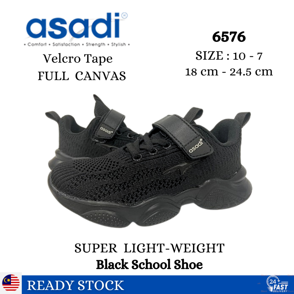 asadi Black Canvas School Shoe 6576 Velcro Tape kasut hitam sekolah ...
