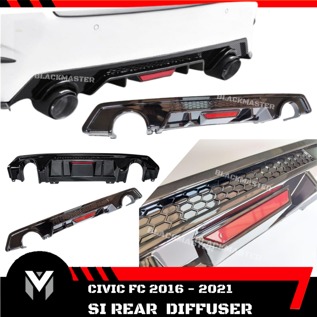 HONDA CIVIC FC SI REAR DIFFUSER WITH REFLECTOR COVER Carbon Piano black ...
