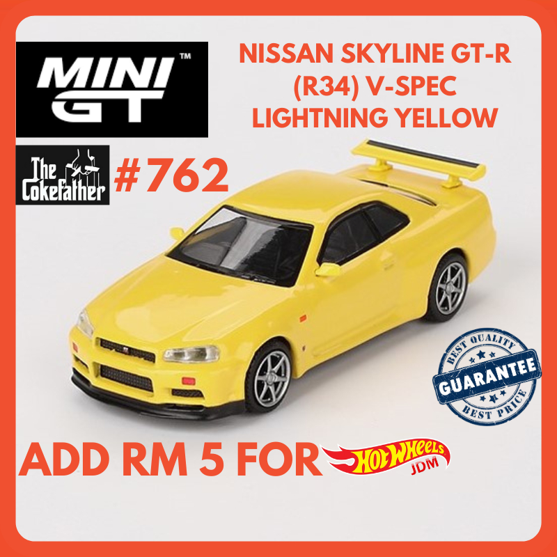 MINI GT 762 Nissan Skyline GT-R R34 V-Spec Lightning Yellow 762 ...