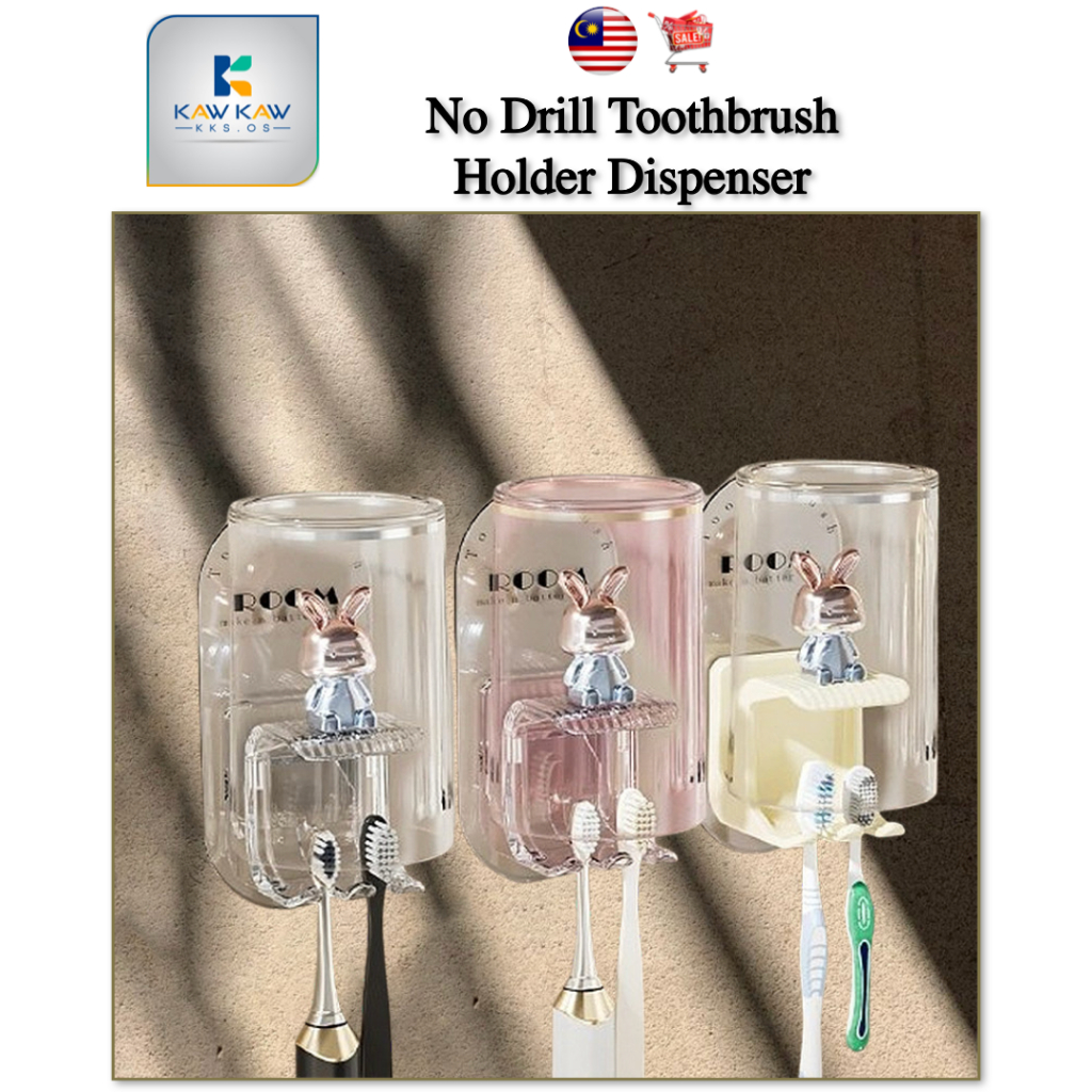 KKS No Drill Toothbrush Holder Dispenser Bathroom Wall Mounted ...