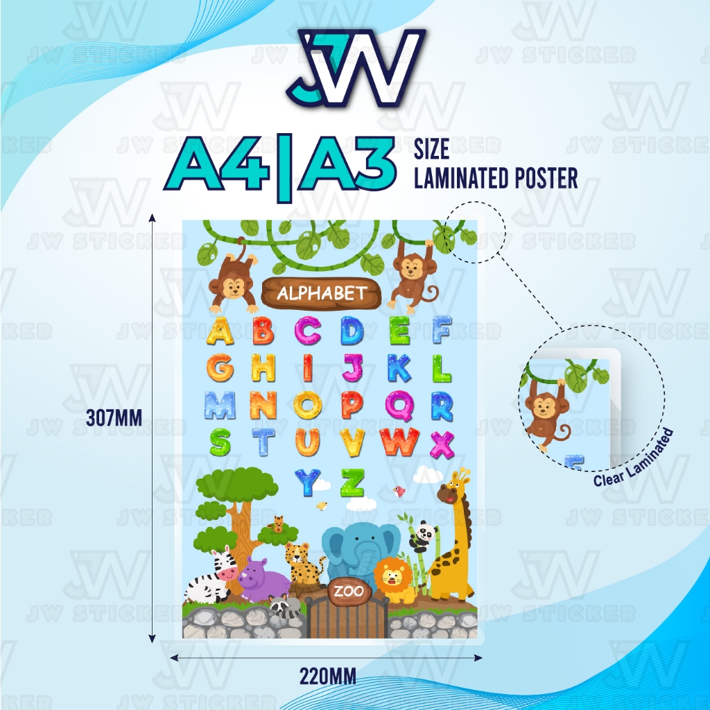 ABC Alphabet / Jawi / Numbers / Colours / Fruits Name / A4 Size ...