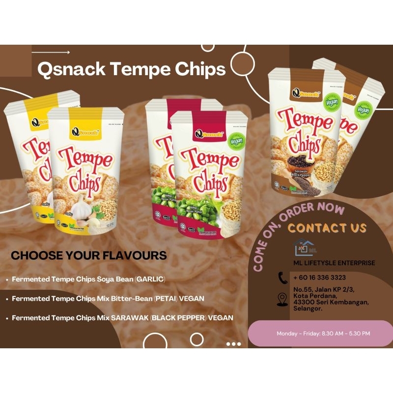 Qsnack Tempe Chips / Garlic / Petai / Sarawak Black Pepper / Crunchy ...