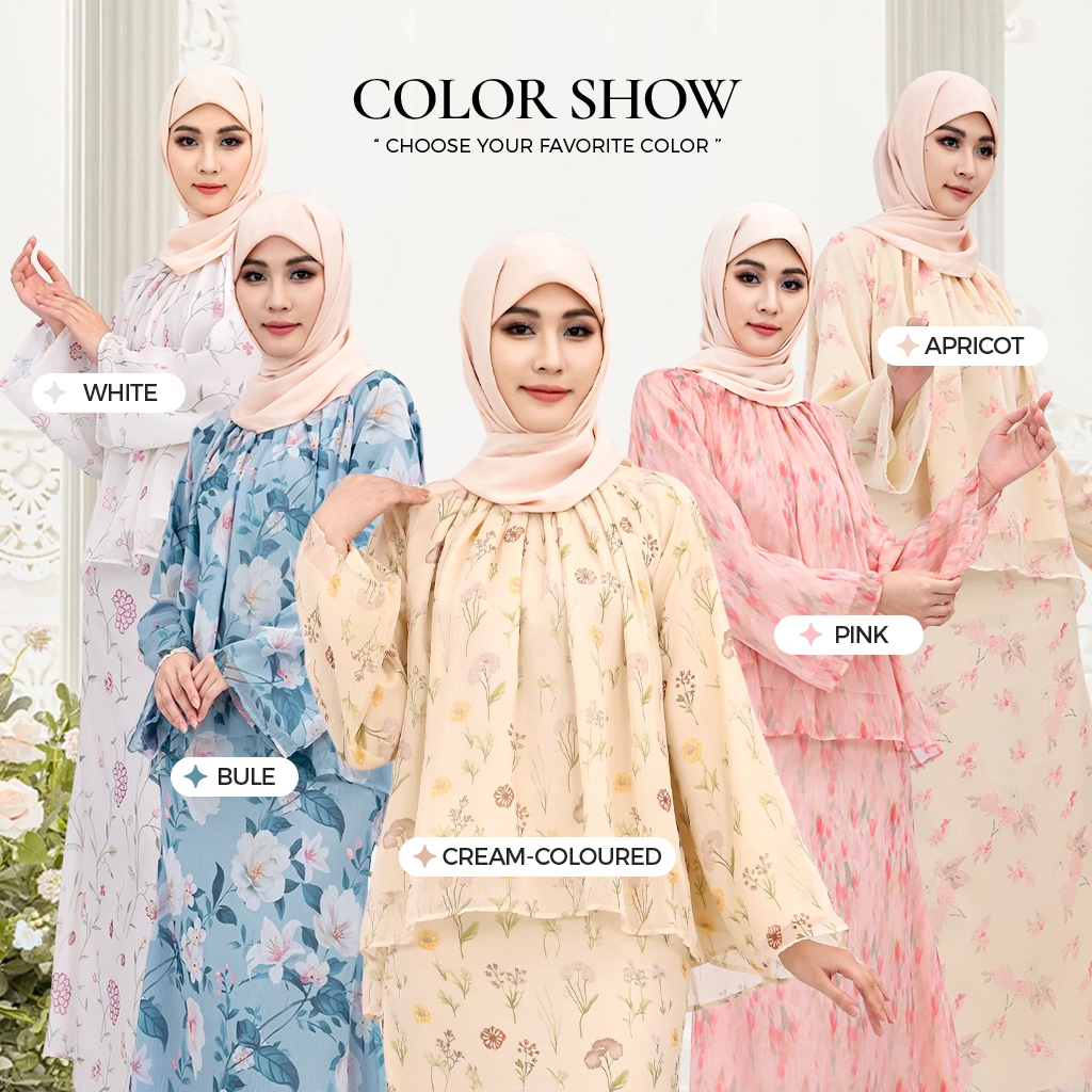 Baju Kebarung Floral Chiffon Baju Kurung Moden Floral Elegant Muslim ...