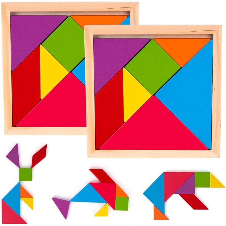 7pcs Wooden Tangram Brain Teaser Educational Toy Puzzle Children Mental ...
