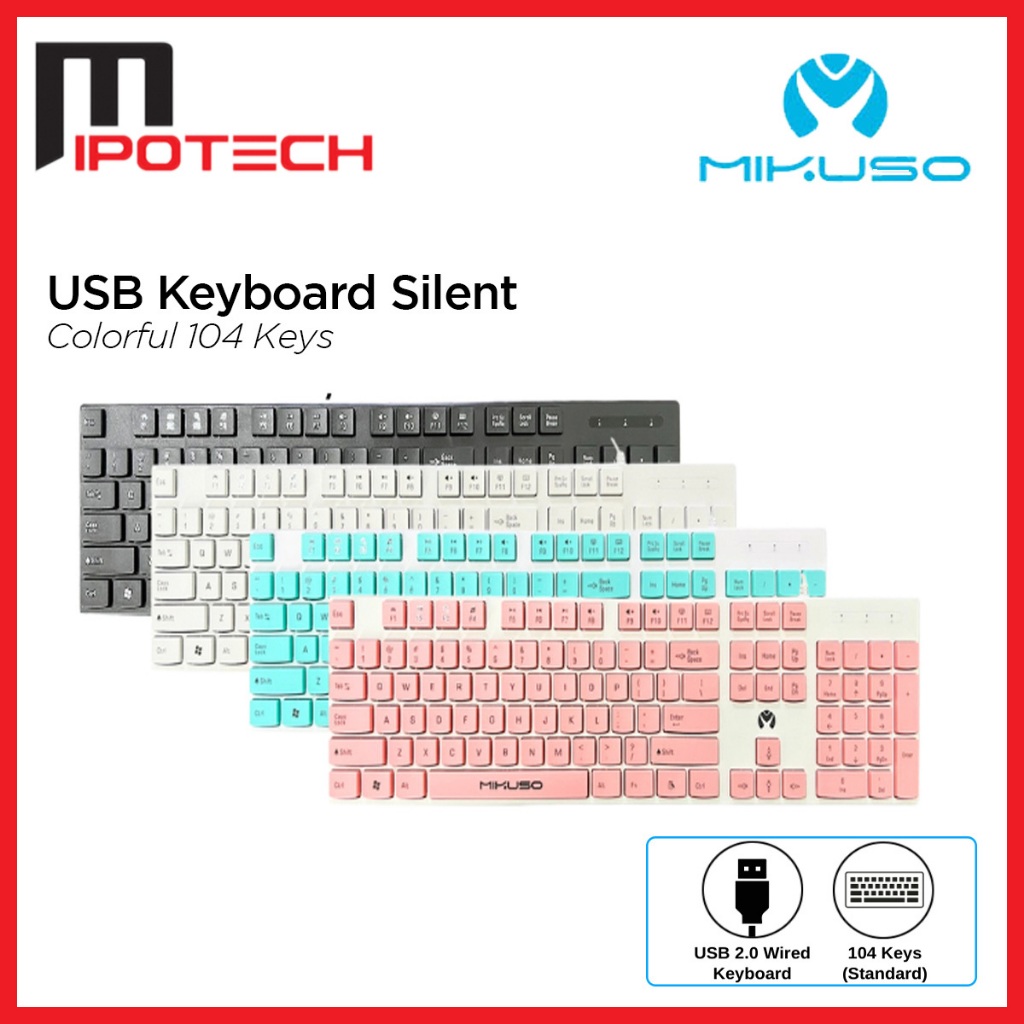 MIKUSO KB-052U Colorful 104 Keys USB Keyboard Silent Wired Slim Papan ...
