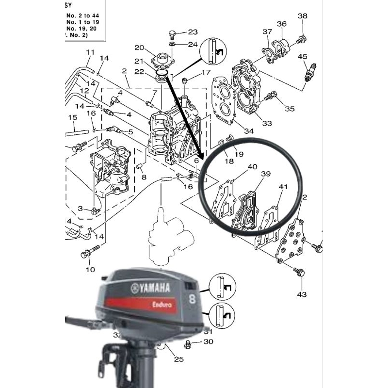 YAMAHA OBM 8HP(New model) Oring upper Housing 93210-42159 2 stroke ...