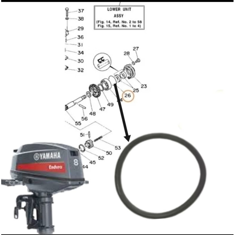 YAMAHA OBM 8HP (New model) Oring Cap Lower casing 93210-57M09 2 stroke ...