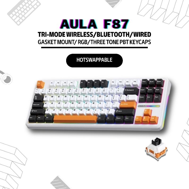 Aula F87 Tri-mode RGB Gasket Mechanical Keyboard Wireless/Bluetooth ...