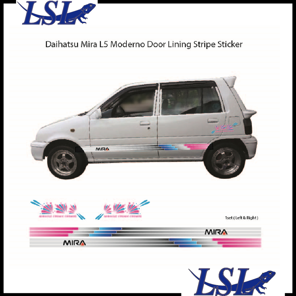 Daihatsu Mira L5 Side Stripe Sticker – JDM Retro Line Decal (Left ...