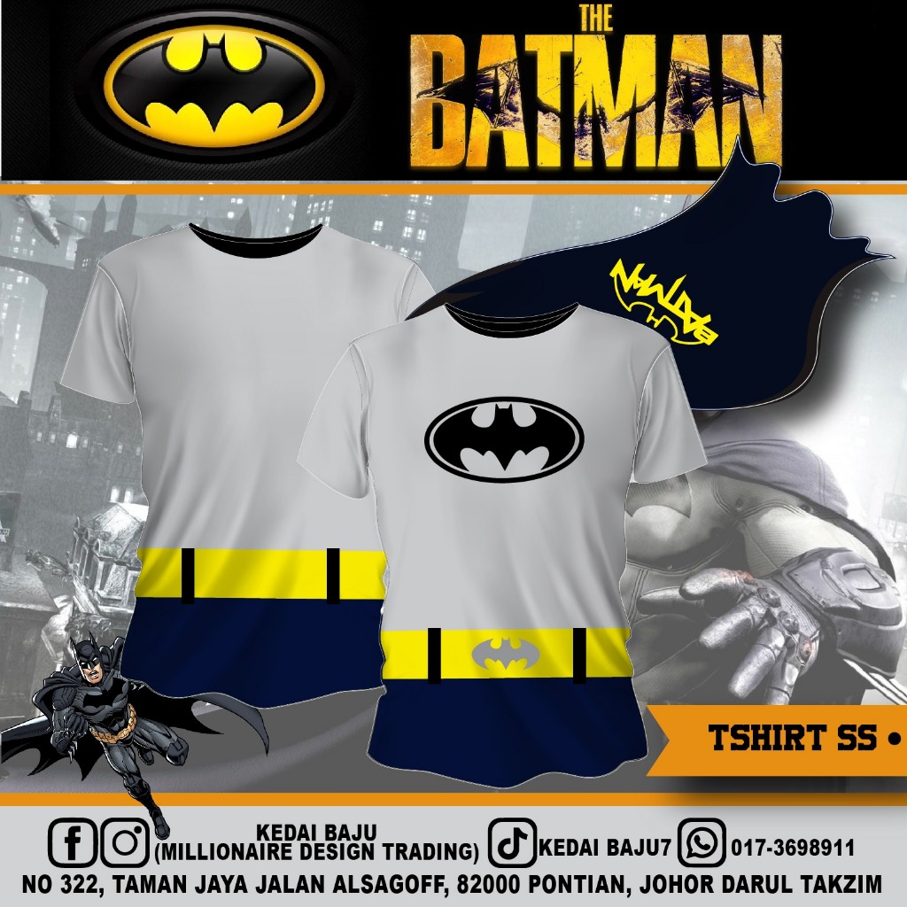 BATMAN 蝙蝠侠 DCCOMICS BATMAN GREY Costume Kid Adult Outfit Matching Set ...