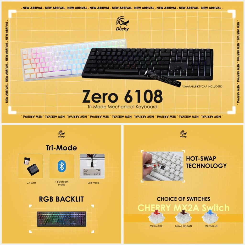 Ducky Zero 6108 - Full Size Tri-Mode Hot Swappable RGB Mechanical ...