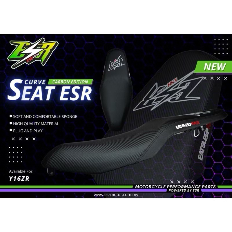 ESR MOTOR CARBON SEAT RACING NEW MODEL LOGO CURVE FLAT Y15ZR/LC135 V2 ...