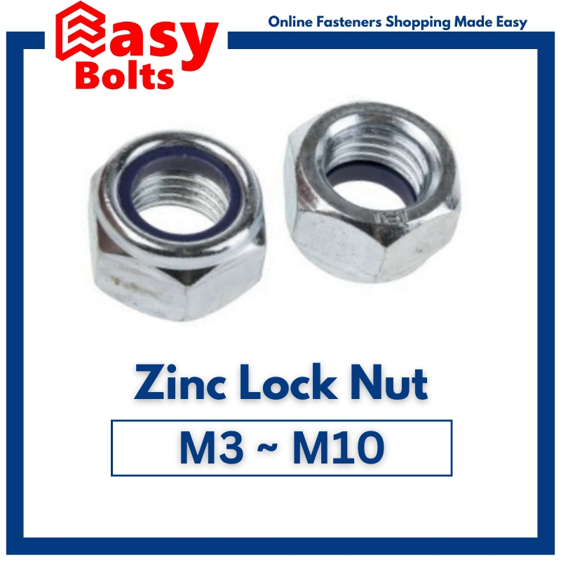 Zinc Nylon Lock Nut - M3 ~ M10 (Coarse Thread) (GI) M3 M4 M5 M6 M8 M10 ...