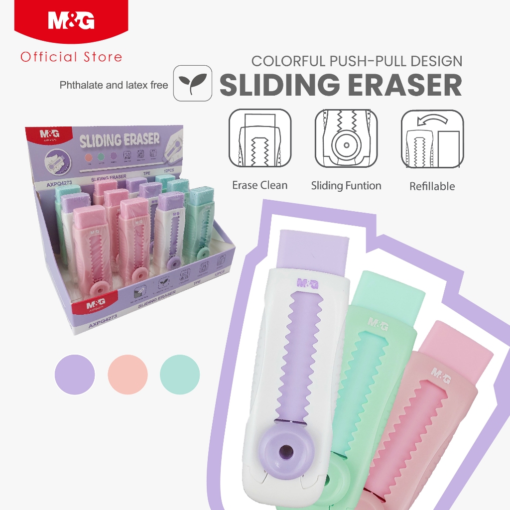 M&G Sliding Eraser, Colorful Push-Pull Design – Convenient Eraser for ...