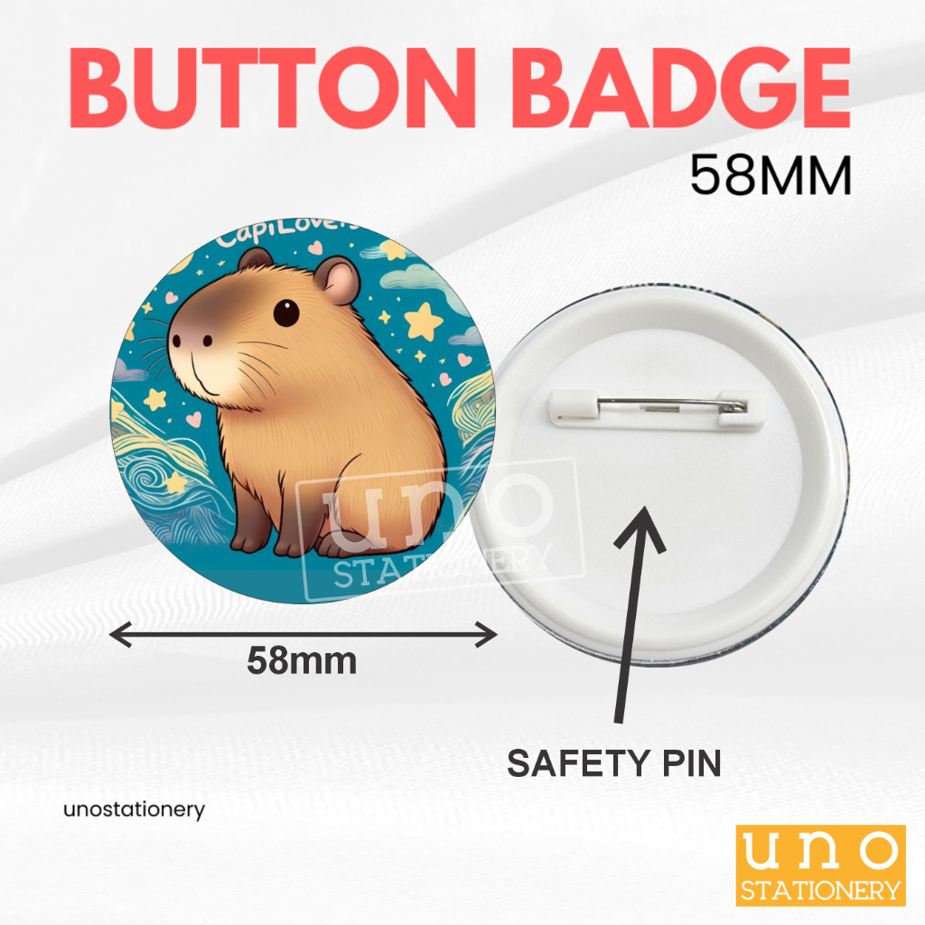 Capybara button badge with safety pin pp 58mm cute capybara | Shopee ...