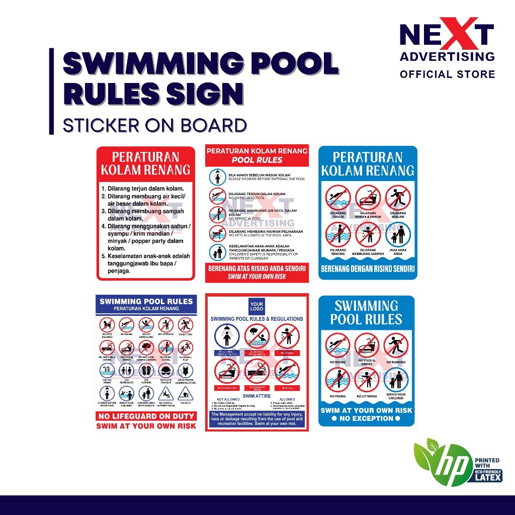 Swimming Pool Safety Sign Swimming Pool Rules & Regulations Peraturan ...