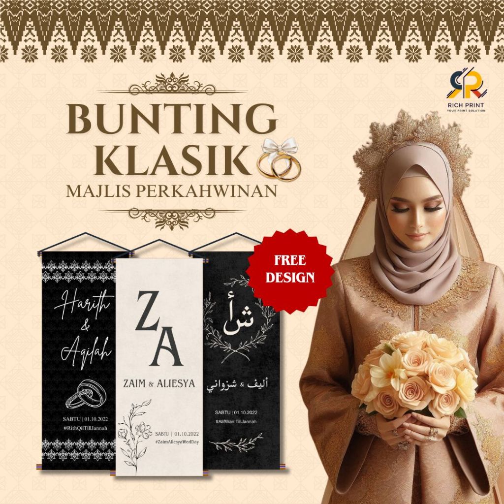 Bunting Banner Kahwin Tunang Tema Klasik Minimalist dan Simple Design ...