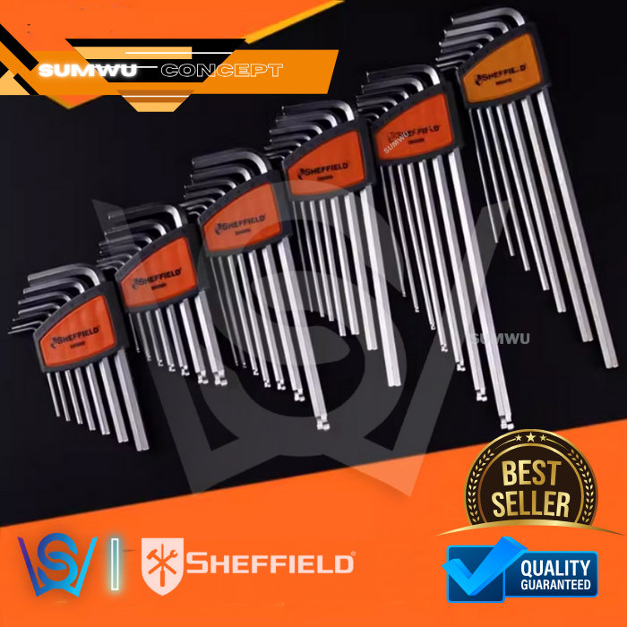 SHEFFIELD Extra Long Arm Ball Point / Torx / Hex Key Set (SAE/Metric ...