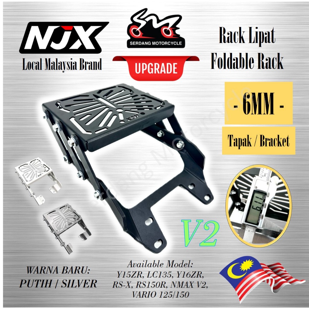 NJX Rack Lipat V2 6mm Foldable Heavy Duty Top Box Bracket Rak LC Y15 Y16 RSX RS Jbstyle ...