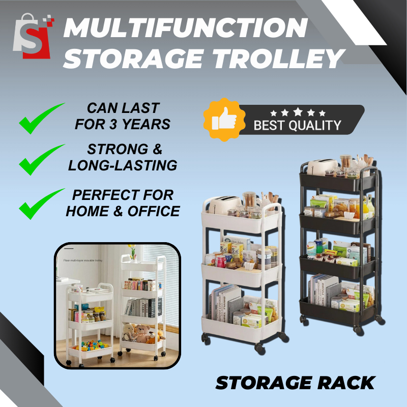 【SHOPLUS】Trolley Rack Storage 3 Tier Trolley Kitchen Rack With Wheel ...
