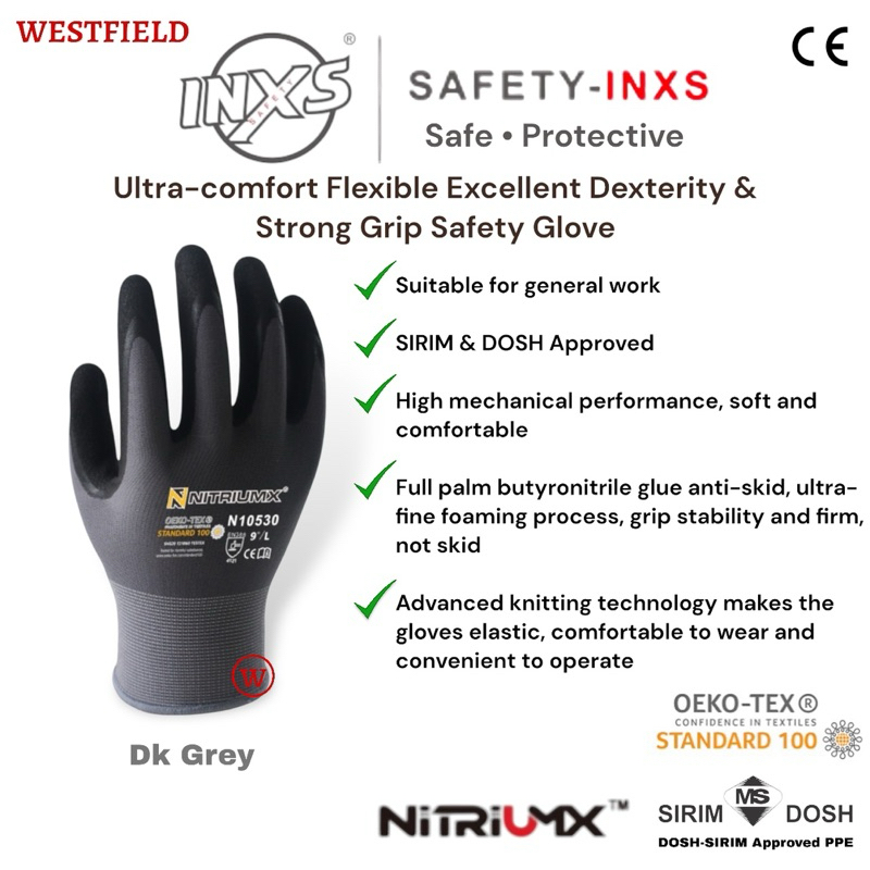 SIRIM & DOSH Safety INXS PPE Excellent Grip Palm Nitrile Frosted ...