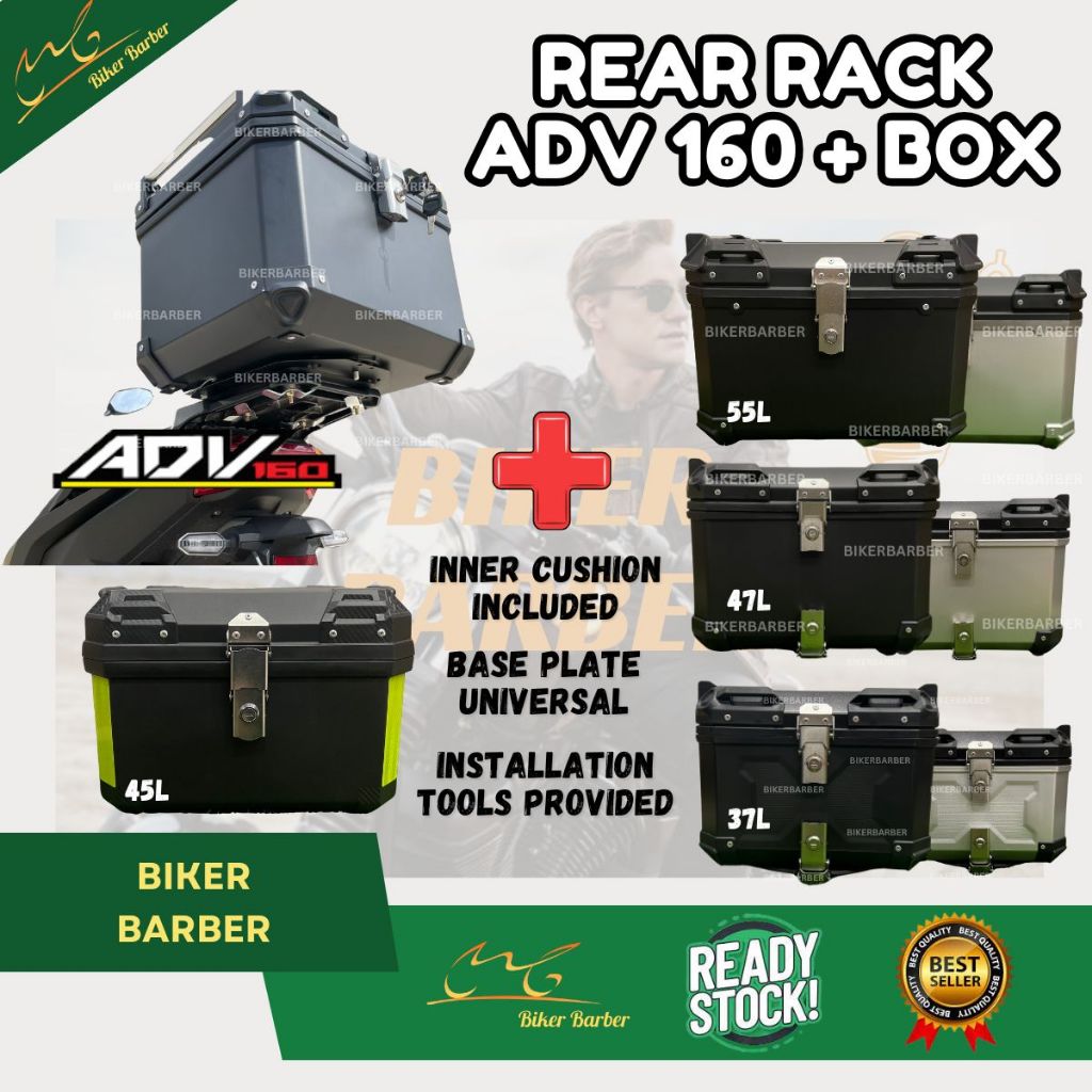 Honda Adv160 Box And Rack Set 47L 37L 45L Black Silver Topbox Universal Water Resistant Rider ...