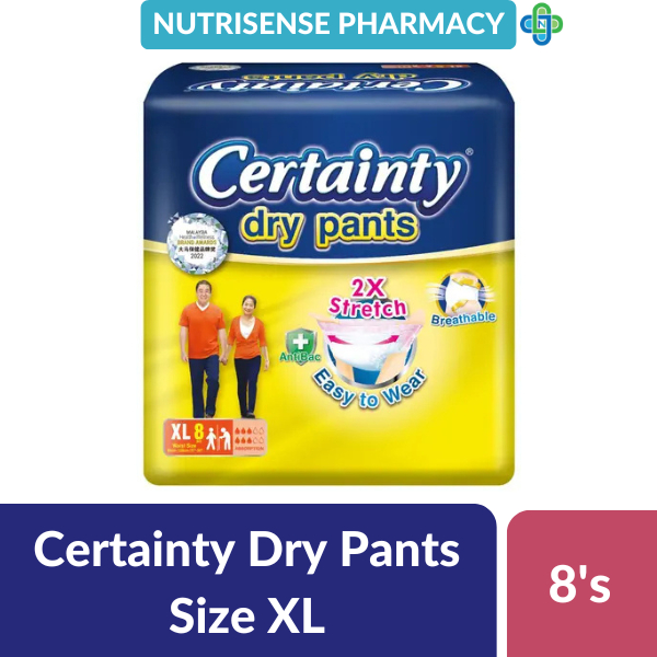 CERTAINTY ADULT DIAPERS DRYPANTS REGULAR (XL - 8'S) | Shopee Philippines